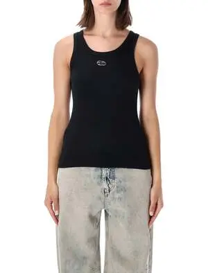 DIESEL® Ribbed Cotton Blend Tank Top With Logo Detail - Nero