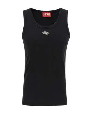 DIESEL® Ribbed Cotton Blend Tank Top With Logo Detail - Nero