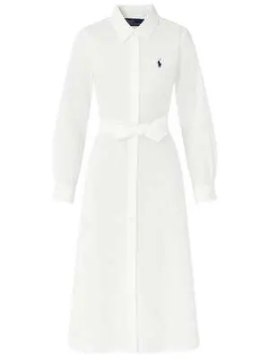 Polo Ralph Lauren Midi Shirt Dress With Belt - White