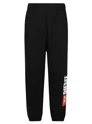 DIESEL® Relaxed Fit Cotton Trousers With Logo Detail - Nero