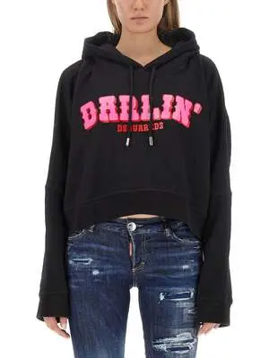 Dsquared2 Cropped Logo Hoodie - Black