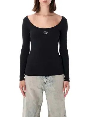 DIESEL® Black Cotton Elastane Scoop Neck Long Sleeve T-shirt - Nero
