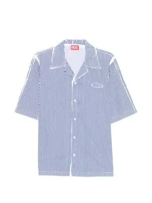 DIESEL® Short Sleeve Button-down Shirt Size With Embroidered Logo - Blue