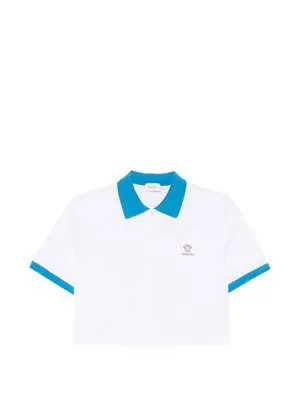 Versace Pique Polo Shirt With Embroidered Logo - Bianco
