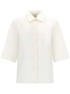 ALYSI Silk Blend Button-front Short Sleeve Shirt - White