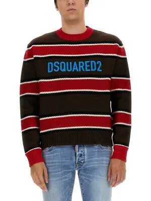 Dsquared2 Striped Logo Print Crew Neck Sweater - Multicolour