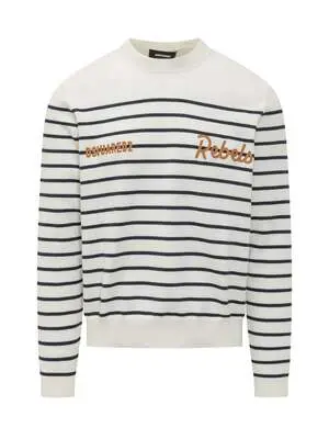 Dsquared2 Striped Embroidered Logo Knit Sweater - White Variant