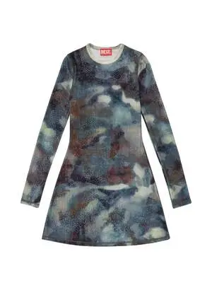 DIESEL® Abstract Print Long Sleeve Dress - Green