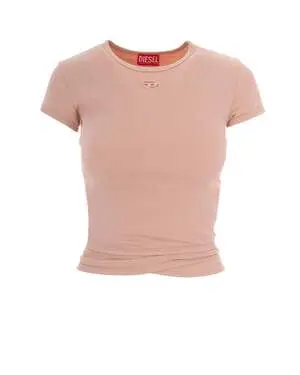 DIESEL® Ribbed Cotton Blend T-shirt With Logo Detail