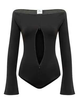 COURREGES Zip-up Mock Neck Jersey Top With Cut-out Detail - Black
