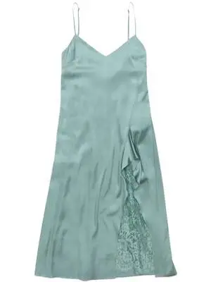 Acne Studios Satin Slip Dress With Lace Detail - Green