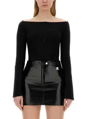 COURREGES Zip-detail Jersey Bodysuit - Black