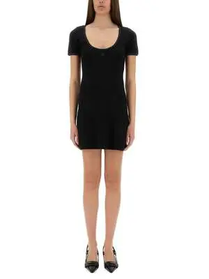 COURREGES Cotton Short Sleeves Mini Dress - Black