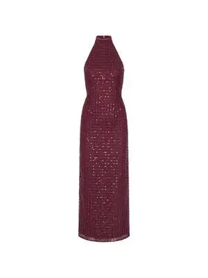 ROTATE BY BIRGER CHRISTENSEN Halterneck Sequined Mini Dress With Back Zip And Slit - Rosso