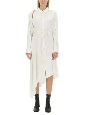 Acne Studios Satin Chemisier Dress With Asymmetrical Hem