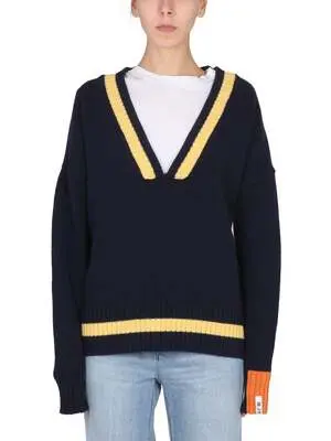 RIGHT FOR V-neck T-shirt With Ribbed Collar And Cuffs