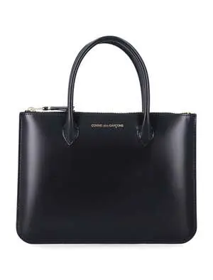 Comme Des Garçons Leather Wallet Bag With Handles - Black