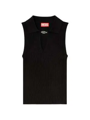 DIESEL® Sleeveless Ribbed Polo Shirt With Oval D-ring