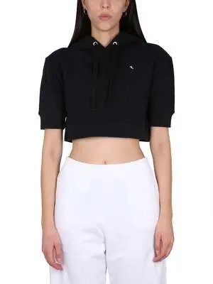 Raf Simons Cropped Hoodie With Embroidered Logo - Black