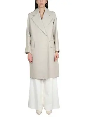 Max Mara Linen And Jersey Duster With Peaked Lapel - Beige
