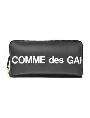 Comme Des Garçons Leather Logo Horizontal All-around Zip Wallet - Black