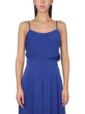 Max Mara Silk Charmeuse Top With Thin Epaulettes - Blue