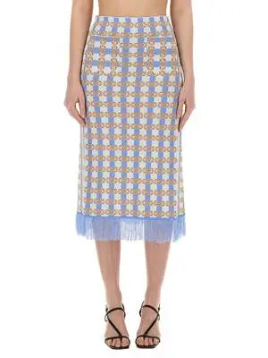 Baum Und Pferdgarten Checked Mini Skirt With Fringed Hem - Azure