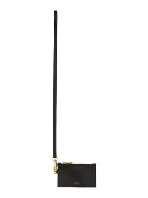 N°21 Mini Card Holder With Shoulder Strap - Black