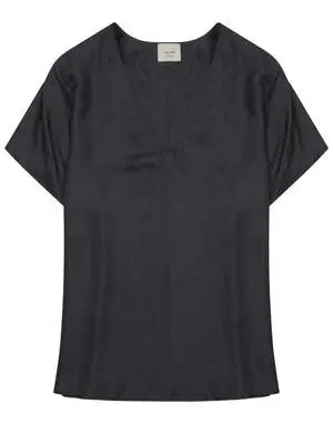 ALYSI Silk Twill Mini Fit Blouse - Charcoal