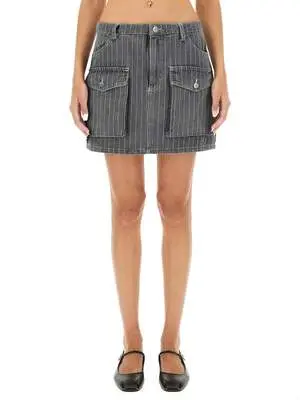 Baum Und Pferdgarten Denim Cargo Skirt With Vertical Stripes