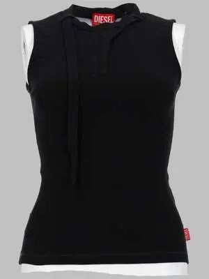 DIESEL® Hooded Sleeveless Ribbed Knit Top - Black