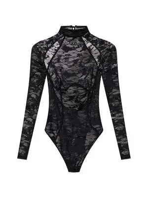 DIESEL® Long-sleeve Lace Mock Neck Bodysuit - Nero