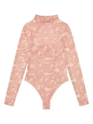 DIESEL® Long-sleeve Lace Mock Neck Bodysuit - Rosa