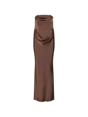 ROTATE BY BIRGER CHRISTENSEN Structured Bodice Long Dress With Back Zip Closure - Marrone