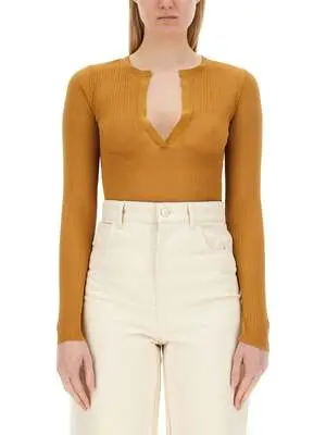 Max Mara Ribbed V-neck Long Sleeve Sweater - Buff