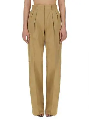 Sportmax SPORTMAX Jacopo Pleated Cotton Blend Trousers Beige