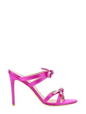 STUART WEITZMAN Embellished Crystal Bow Stiletto Mules - Fuchsia