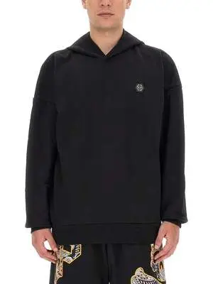 Philipp Plein Cotton Hoodie With Logo Detail - Black