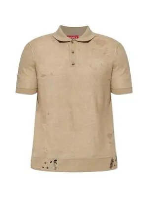 DIESEL® Distressed Knit Polo Shirt - Beige