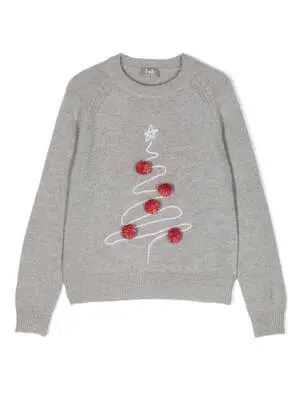 IL GUFO Girls' Christmas Tree Pullover