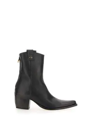 N°21 Leather Ankle Boots With Zip - Black