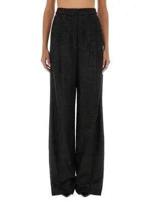 Max Mara Sequined Wool Blend Wide Leg Trousers - Black