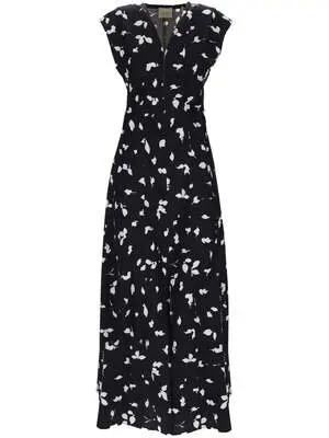 ALYSI Sleeveless V-neck Printed Maxi Dress - Black