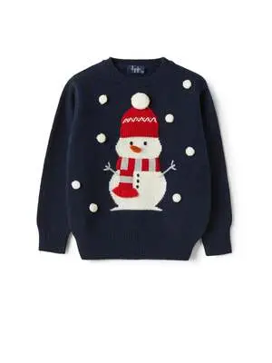 IL GUFO Boys' Virgin Wool Snowman Motif Knit Sweater