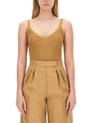 Max Mara Slim Fit Cashmere Blend Top - Beige