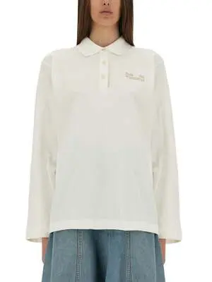 Baum Und Pferdgarten Long Sleeve Polo Shirt In Cotton - Ivory