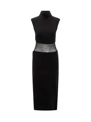 Sportmax Sleeveless Mock Neck Knit Dress With Metallic Waist Detail