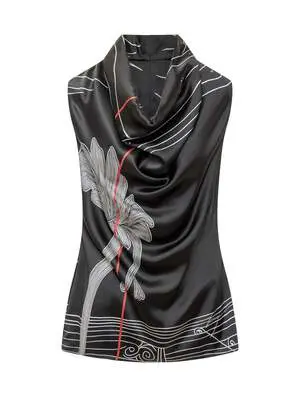 FERRAGAMO Black Silk Cowl Neck Sleeveless Blouse - Nero
