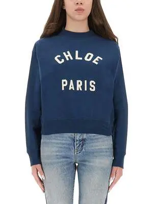 Chloé Crewneck Sweatshirt With Logo - Blue