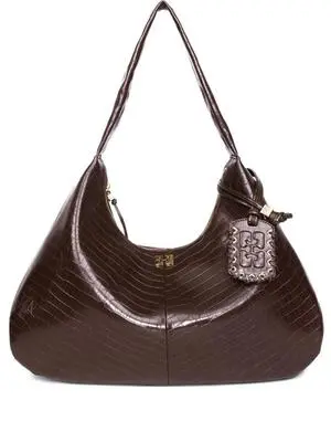 GANNI Croc Effect Hobo Shoulder Bag - Brown